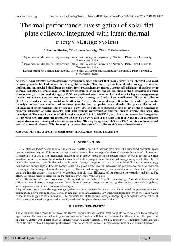 (PDF) Thermal performance investigation of solar flat plate collector ...