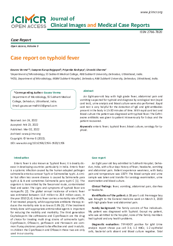 (PDF) Case report on typhoid fever