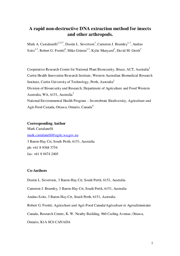 (PDF) A rapid non-destructive DNA extraction method for insects and ...