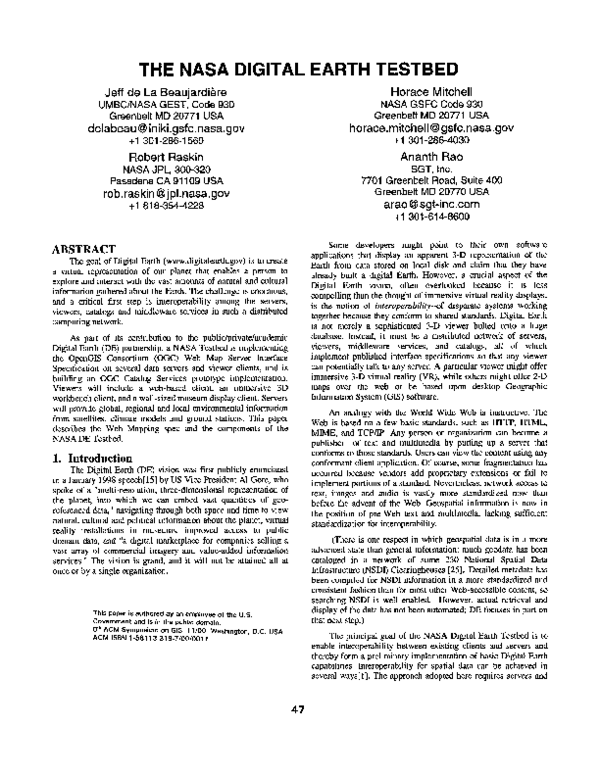 (PDF) The NASA Digital Earth Testbed | Ananth Rao - Academia.edu