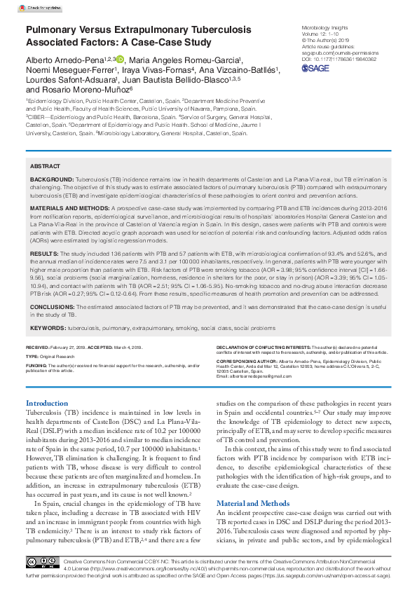 (PDF) Pulmonary Versus Extrapulmonary Tuberculosis Associated Factors ...