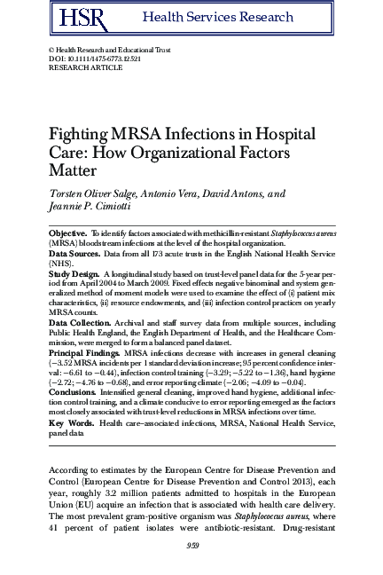 (PDF) Fighting MRSA Infections in Hospital Care: How Organizational ...