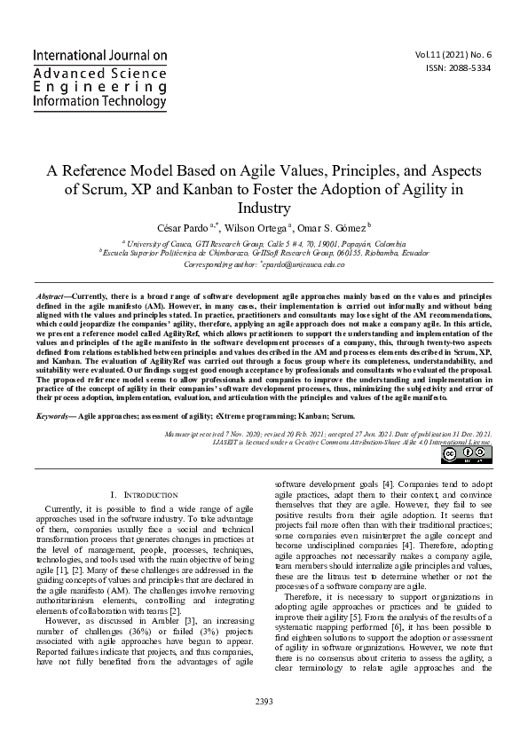 (PDF) A Reference Model Based on Agile Values, Principles, and Aspects ...