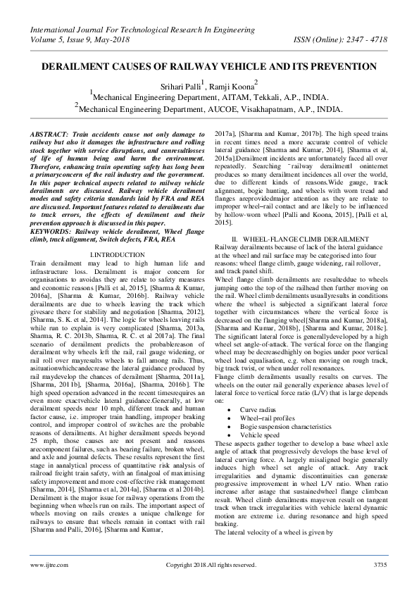 (PDF) Derailment Causes of Railway Vehicle and Its Prevention