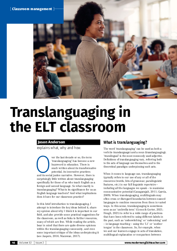 (PDF) Anderson 2023 Translanguaging in the ELT classroom