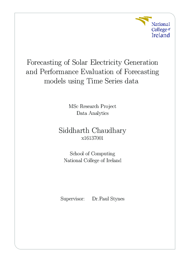Pdf Forecasting Of Solar Electricity Generation And Performanceevaluation Of Forecasting