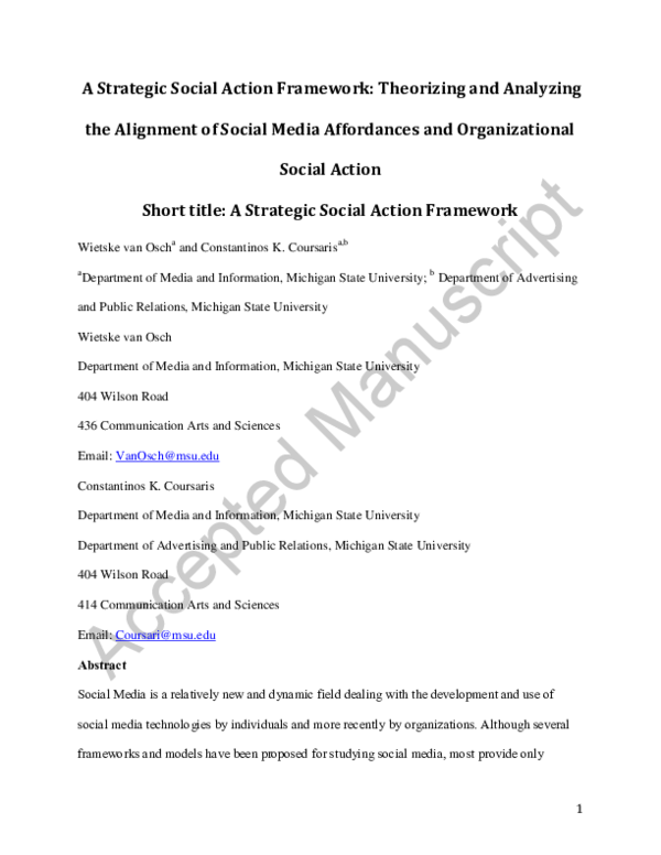 Pdf A Strategic Social Action Framework Theorizing And Analyzing The Alignment Of Social