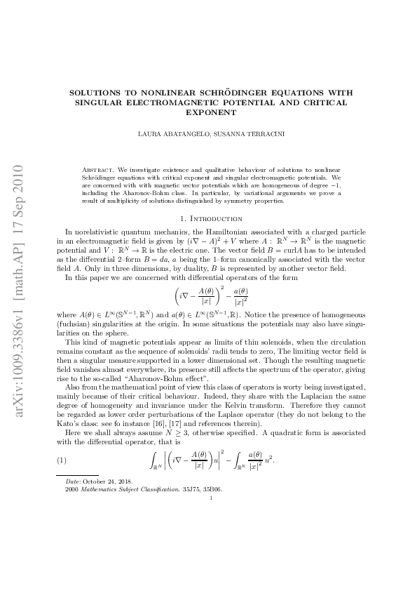 Pdf Solutions To Nonlinear Schrödinger Equations With Singular Electromagnetic Potential And