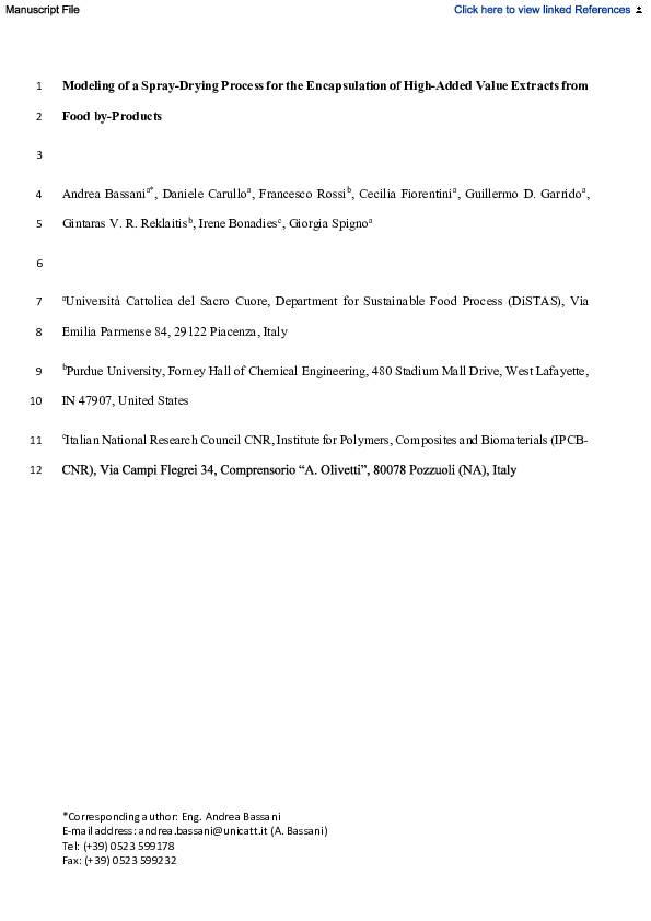 Pdf Modeling Of A Spray Drying Process For The Encapsulation Of High Added Value Extracts From