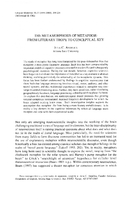 (PDF) The metamorphosis of metaphor: From literary trope to conceptual key