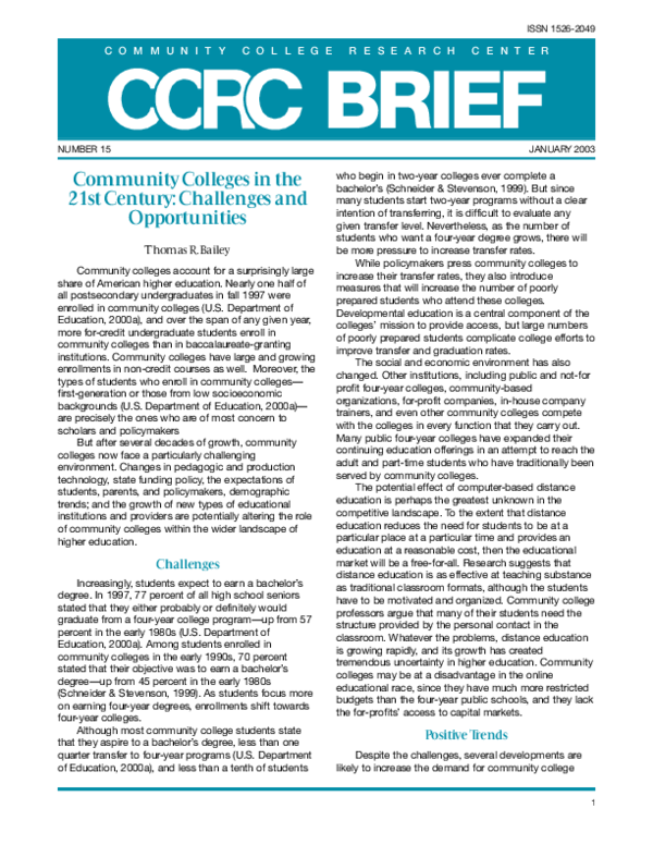 (PDF) Community College in the 21st Century: Challenges and Opportunities