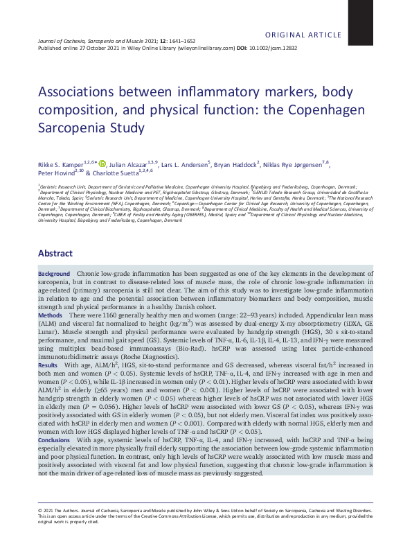 (PDF) Associations between inflammatory markers, body composition, and physical function: the ...