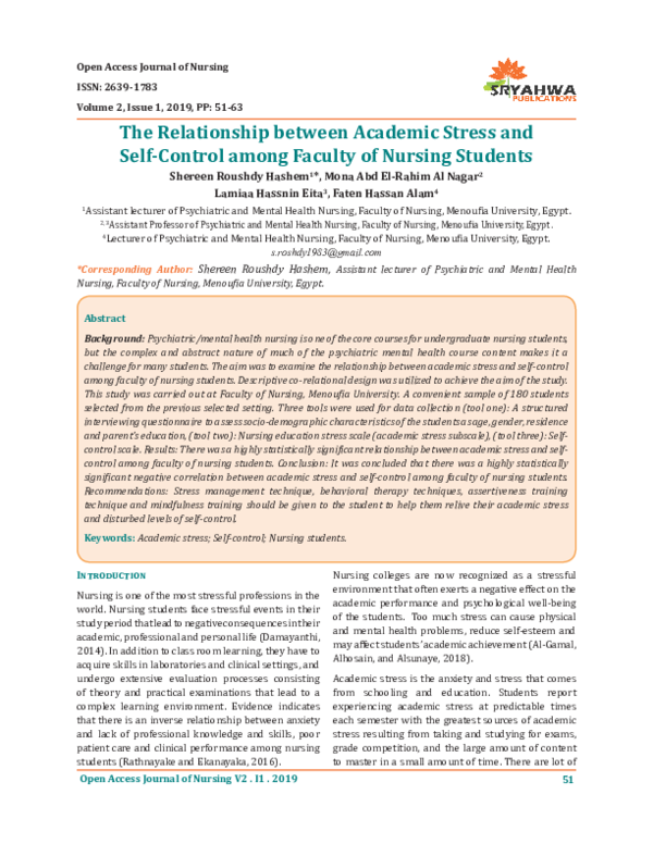 (PDF) The Relationship between Academic Stress and Self-Control among Faculty of Nursing Students