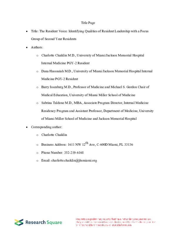 (PDF) The Resident Voice: Identifying Qualities of Resident Leadership ...