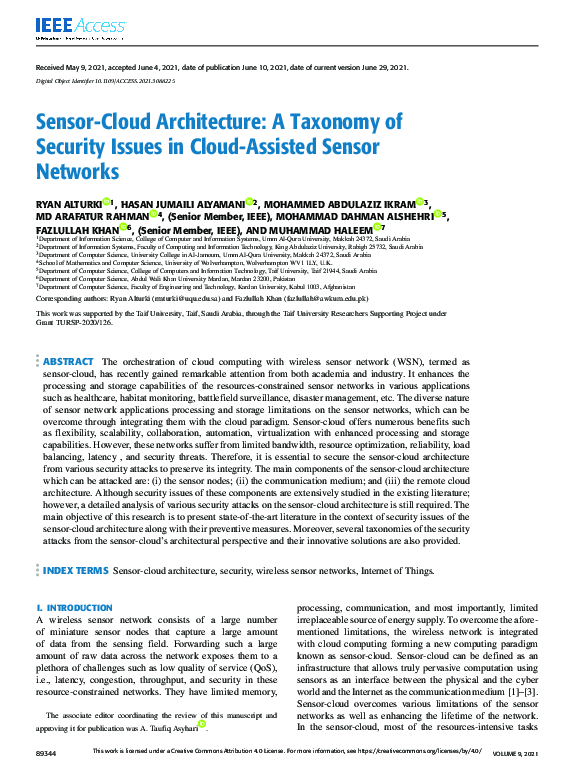 (PDF) Sensor-Cloud Architecture: A Taxonomy of Security Issues in Cloud ...