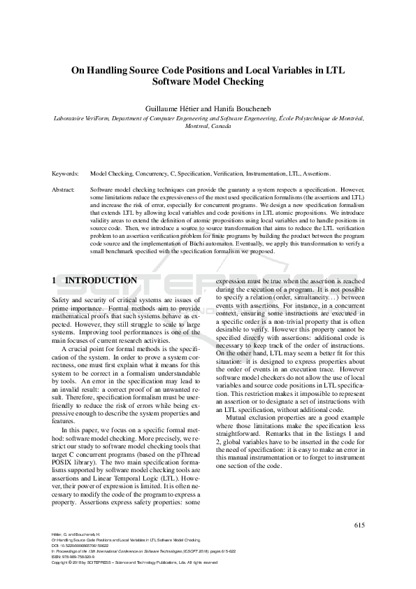 (PDF) On Handling Source Code Positions and Local Variables in LTL Software Model Checking