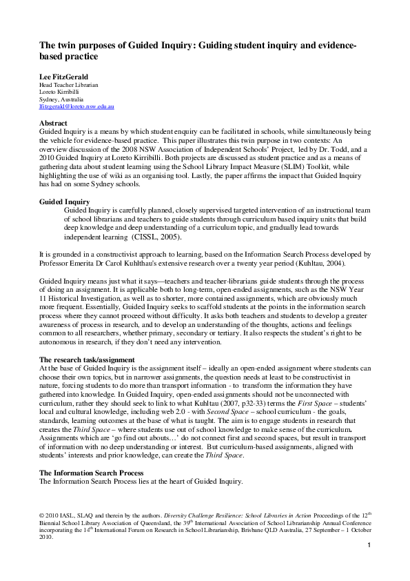 (PDF) The twin purposes of Guided Inquiry: Guiding student inquiry and ...