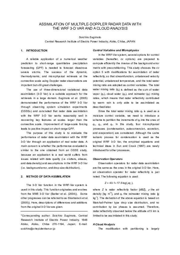 (PDF) Assimilation of Multiple-Doppler Radar Data with the WRF 3-D Var and a Cloud Analysis