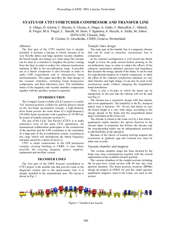 (PDF) Status of CTF3 Stretcher-Compressor and Transfer Line