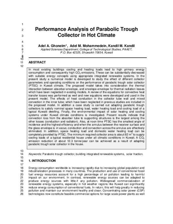 Pdf Performance Analysis Of Parabolic Trough Collector In Hot Climate