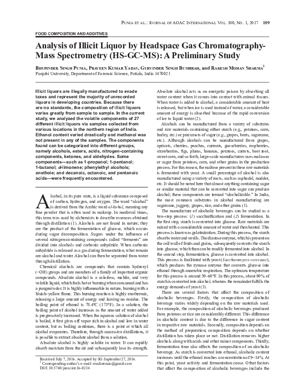 (PDF) Analysis of Illicit Liquor by Headspace Gas Chromatography-Mass ...