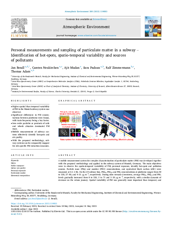 Pdf Personal Measurements And Sampling Of Particulate Matter In A Subway Identification Of