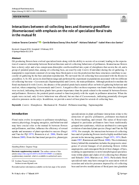 (PDF) Interactions between oil-collecting bees and Krameria grandiflora ...