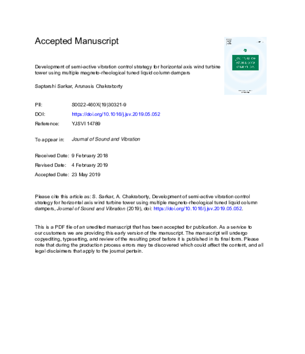 Pdf Development Of Semi Active Vibration Control Strategy For Horizontal Axis Wind Turbine