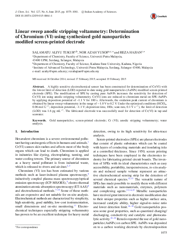 Pdf Linear Sweep Anodic Stripping Voltammetry Determination Of Chromium Vi Using