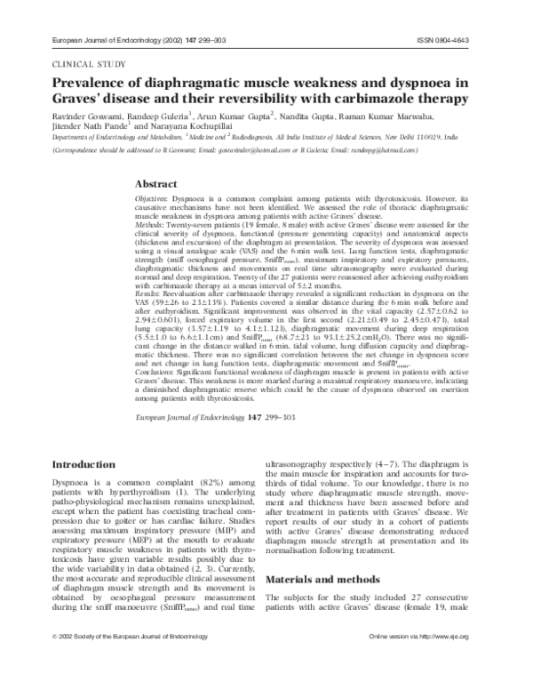 (PDF) Prevalence of diaphragmatic muscle weakness and dyspnoea in ...