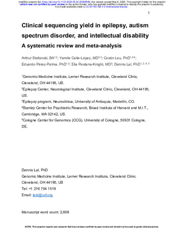 (PDF) Clinical sequencing yield in epilepsy, autism spectrum disorder ...