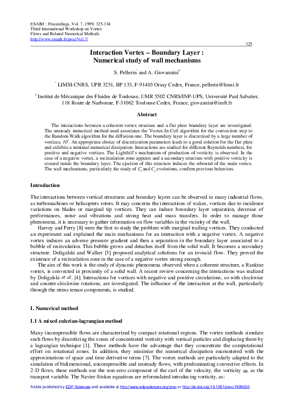 (PDF) Interaction vortex - boundary layer : numerical study of wall mechanisms