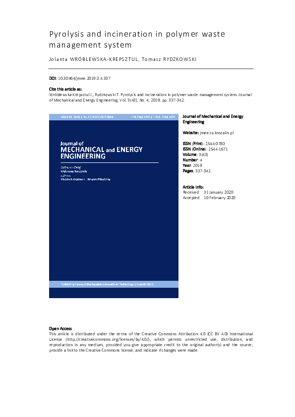 (PDF) Pyrolysis and incineration in polymer waste management system
