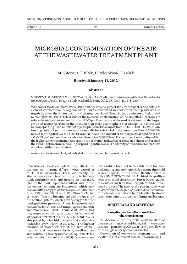 (PDF) Microbial contamination of the air at the wastewater treatment plant