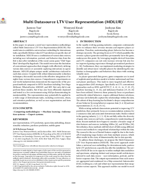 (PDF) Multi Datasource LTV User Representation (MDLUR)