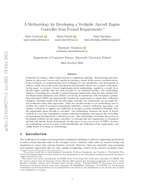 (PDF) A Methodology for Developing a Verifiable Aircraft Engine ...