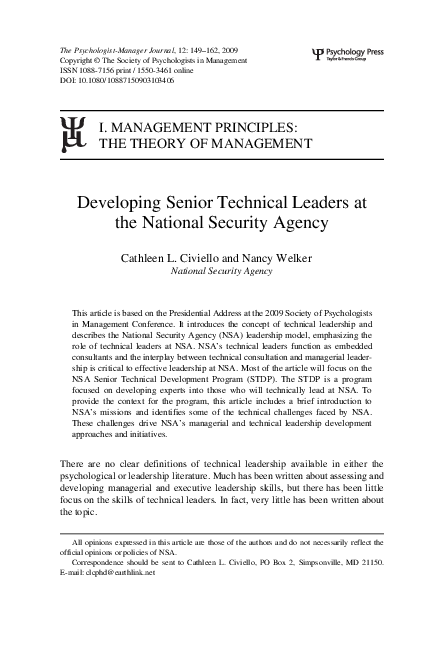 (PDF) Technical Leadership Development at NSA