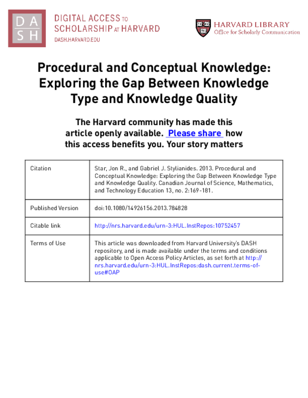 (PDF) Procedural and Conceptual Knowledge: Exploring the Gap Between Knowledge Type and ...