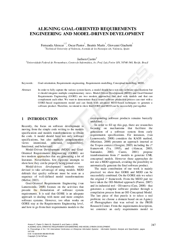(PDF) Aligning Goal-Oriented Requirements Engineering and Model-Driven Development