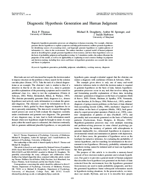(PDF) Diagnostic hypothesis generation and human judgment