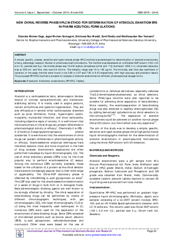(PDF) New Chiral Reverse Phase HPLC Method for Determination of ...