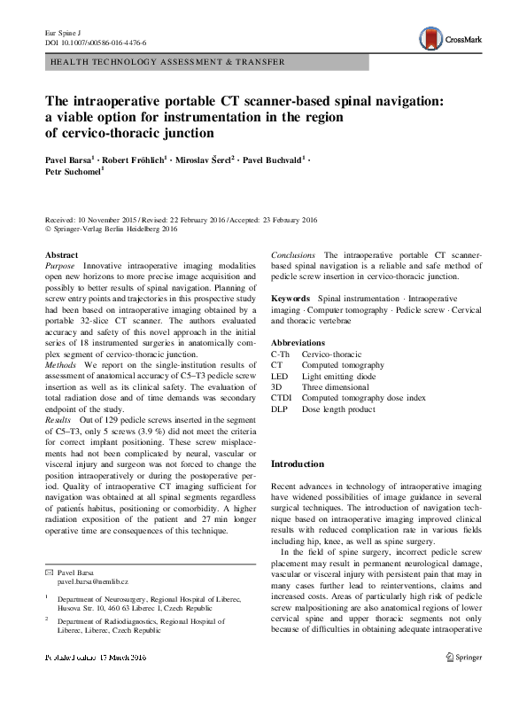 Pdf The Intraoperative Portable Ct Scanner Based Spinal Navigation A Viable Option For