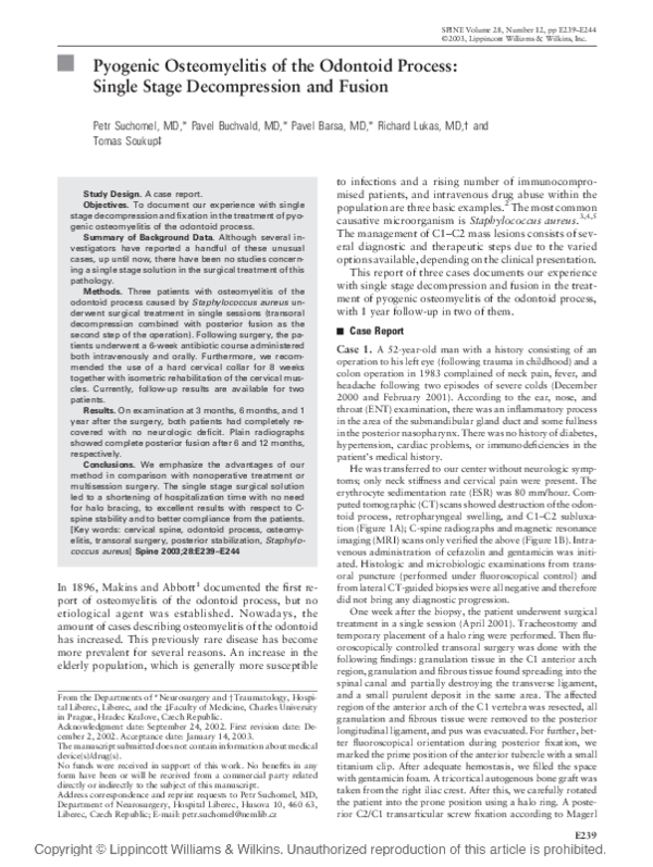 (PDF) Pyogenic Osteomyelitis of the Odontoid Process: Single Stage ...