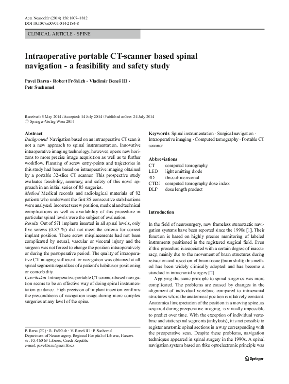 (PDF) Intraoperative portable CT-scanner based spinal navigation - a ...