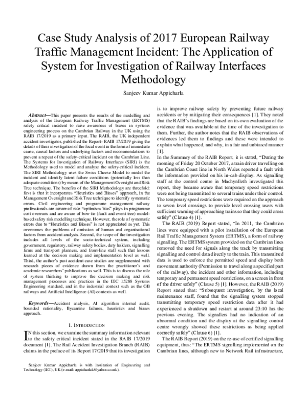 (PDF) Case Study Analysis of 2017 European Railway Traffic Management Incident: The Application ...