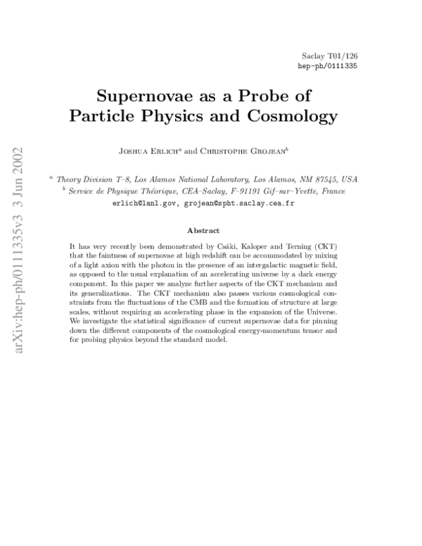 (PDF) Supernovae as a probe of particle physics and cosmology