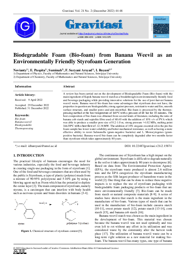 (PDF) Biodegradable Foam (Bio-foam) from Banana Weevil as an ...