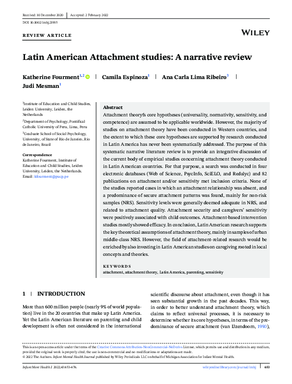 (PDF) Latin American Attachment studies: A narrative review (PDF) Latin American Attachment studies: A narrative review