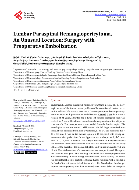 (PDF) Lumbar Paraspinal Hemangiopericytoma, An Unusual Location ...