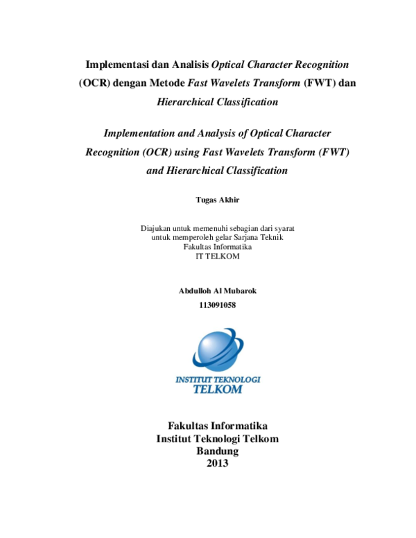 (PDF) Implementasi dan Analisis Optical Character Recognition (OCR) dengan Metode Fast Wavelets ...